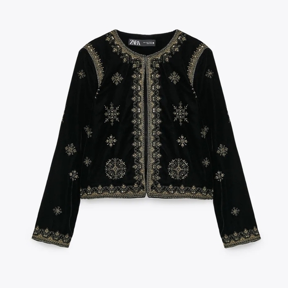 Zara | Jackets & Coats | Zara Embroidered Velvet Jacket Bloggers ...